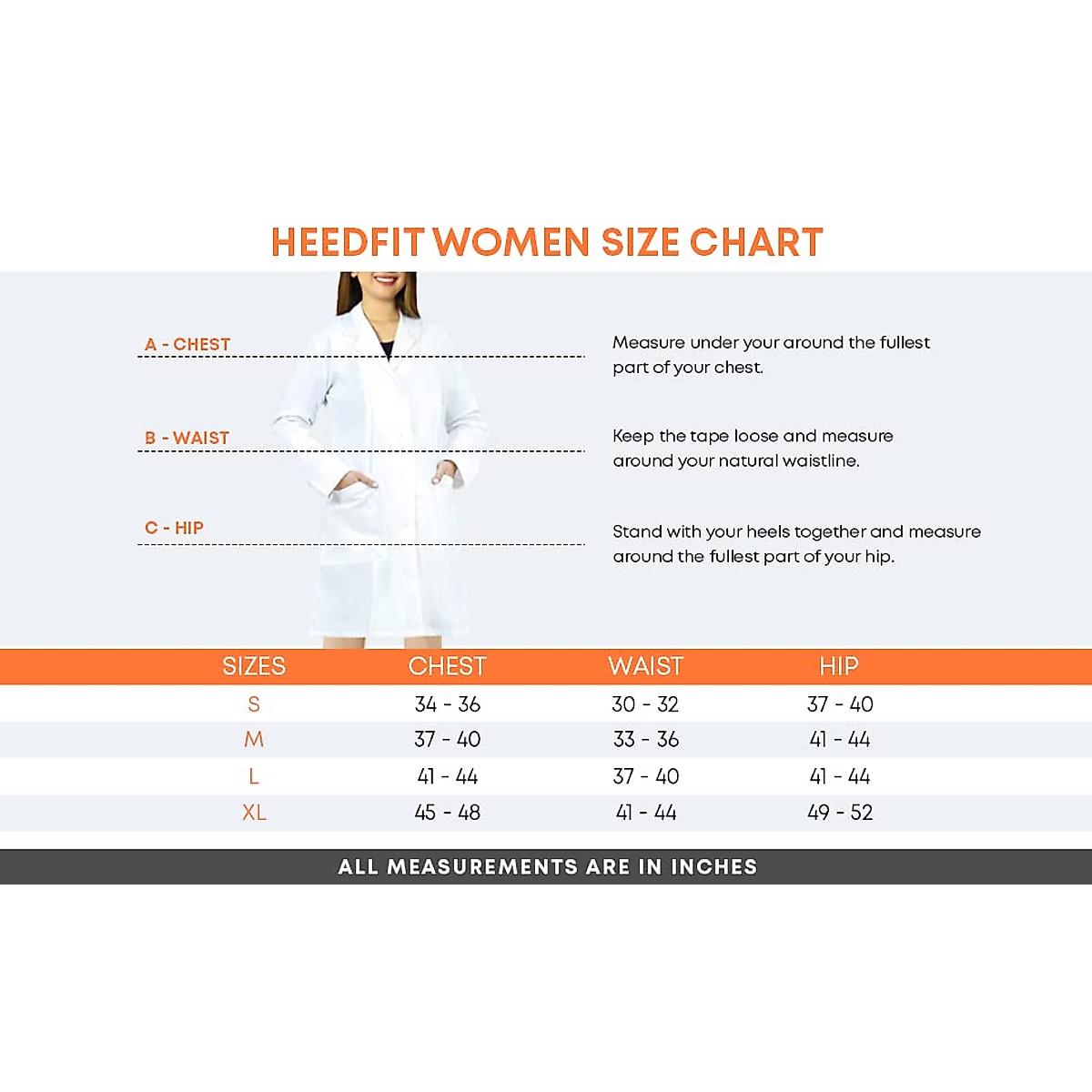 HEEDFIT Premium Quality White Lab Coats for Women, A Full White Poly-Cotton 35” Long Reusable Women's Lab Coat WHITE M