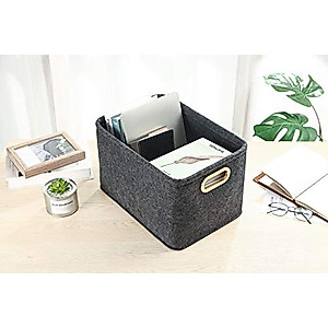 Collapsible Storage Bins Foldable Felt Fabric Storage Basket Organizer Boxes Containers with Handles Metal Handles for Nursery Toys,Kids Room,Clothes,Towels,Magazine (Dark grey）