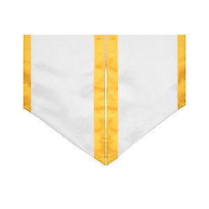 GraduationMall Plain Graduation Honor Stole Angled End White With Gold Trim Unisex Adult 72" Long