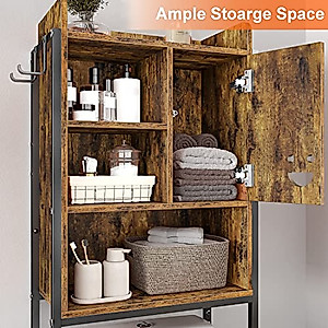 MASHOOPS Over The Toilet Storage Cabinet, Bathroom Organizer Over Toilet, Multifunctional Freestanding Space Saver Cabinets with Adjustable Shelf Paper Hook with Smiling-Door, Rustic Brown