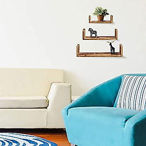 Halter Solid Wood Shelves, Floating Wood Shelves for Bathroom, Bedroom, Living Room, and Kitchen, Wooden Office Shelves, Rustic Floating Shelves Wall Storage, Floating Wall Shelf, Natural, Set of 3