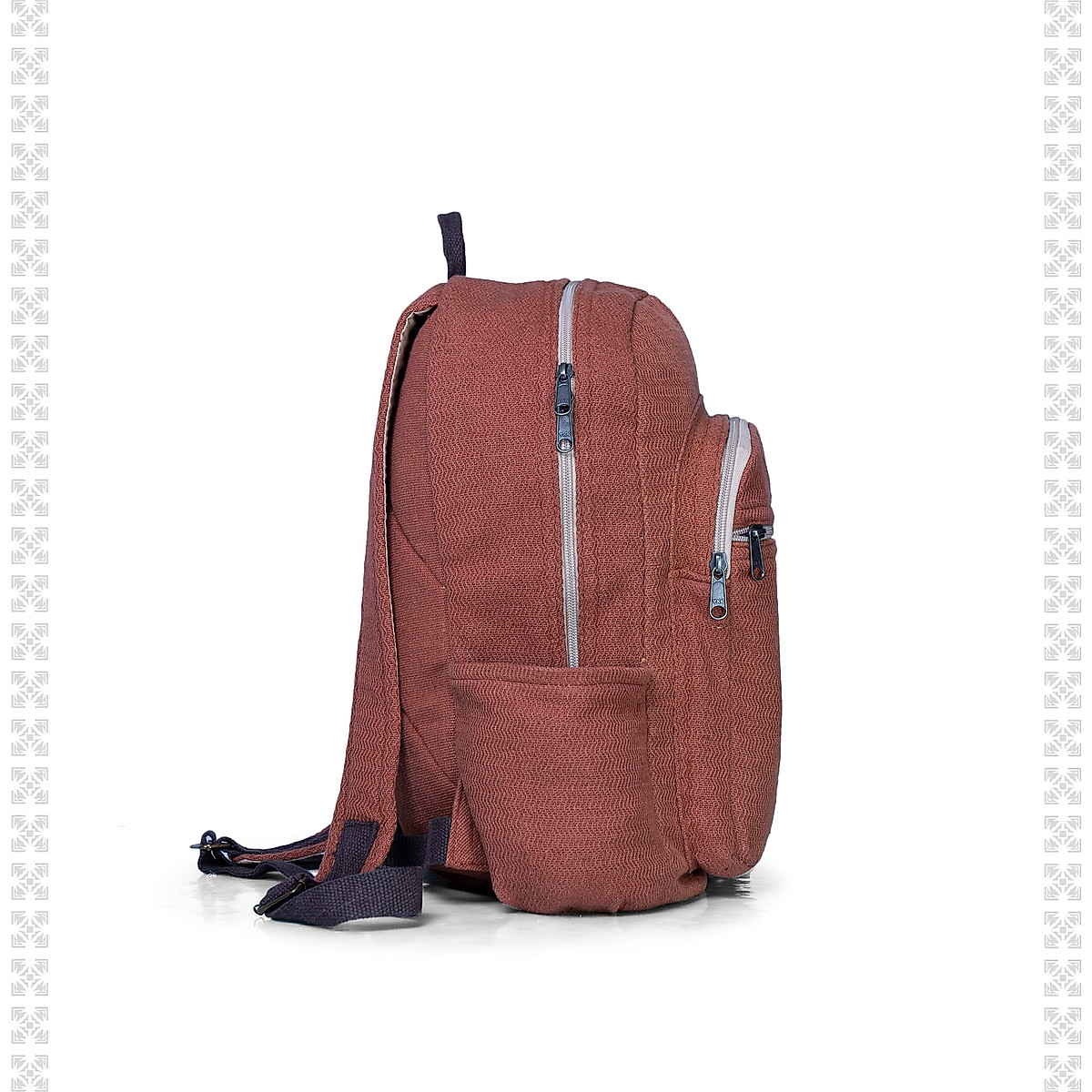 Ruana Lightweight Hemp Backpack 100% Natural Hemp Cotton Fabric Casual Daypack Multipurpose Handmade Bag For Travel, Hiking, Yoga, Picnic (Brown, 38 cm W x 45 cm L)