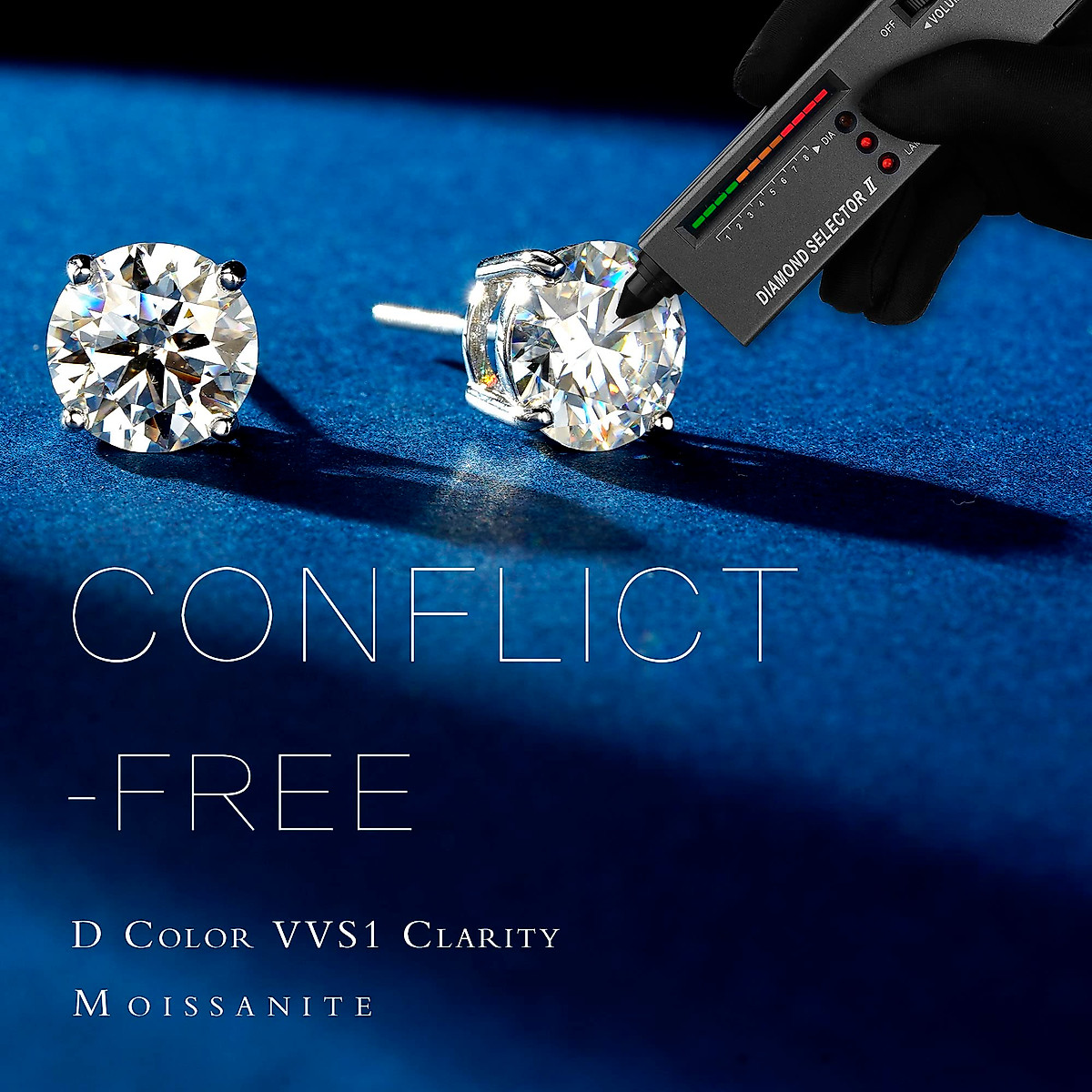 MOOSEA Moissanite Earrings for Women, 1ct D Color VVS1 Clarity Lab Created Moissanite Stud Earrings 14K White Gold Vermeil 4 Prong Moissanite Stud Earrings for Women Men with Screw Backs