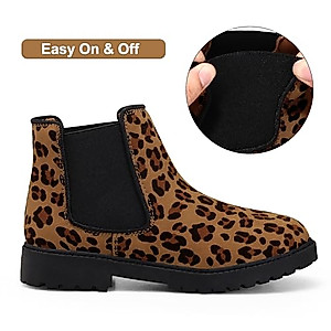 Harvest Land Girl Boots Kids Ankle Boots Warm Side Zipper Boots Low heel Short Booties Winter Snow Boots Anti-Slip Outdoor Shoes for Little Kids/Big Kids Leopard Size 13