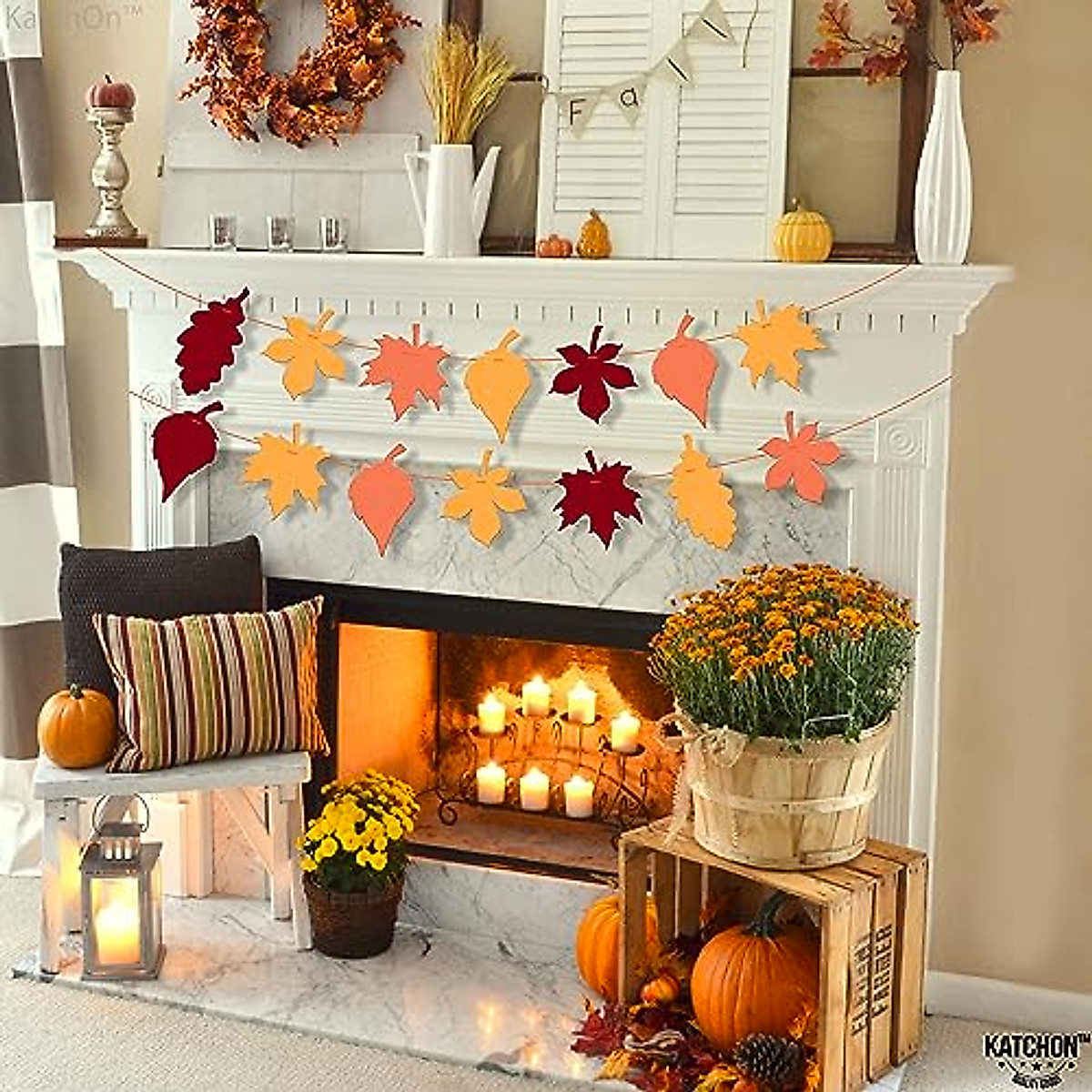 KatchOn, Felt Leaf Garland for Thanksgiving Decorations - 10 Feet, No DIY | Felt Fall Garland for Fall Decorations for Home | Fall Leaf Banner Garland, Felt Leaves Garland | Thanksgiving Banner