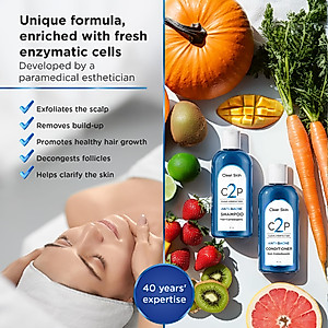 Non-Comedogenic Hair Conditioner for Blemish Free Skin by Clear 2 Perfection with Fresh Cells Strawberry and Kiwi Suspensions. Hair Conditioner for Acne. Made in USA