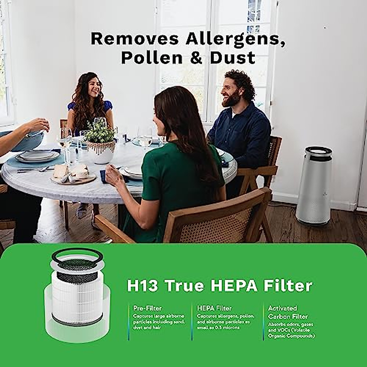 DH Lifelabs | Sciaire Mini + HEPA Air Purifier | Ions Actively Clean & Deodorize Air | Eliminates 99.9% of Bacteria & Viruses | H13 HEPA Purifier Filter for Allergies Pets | Bedroom Home | White