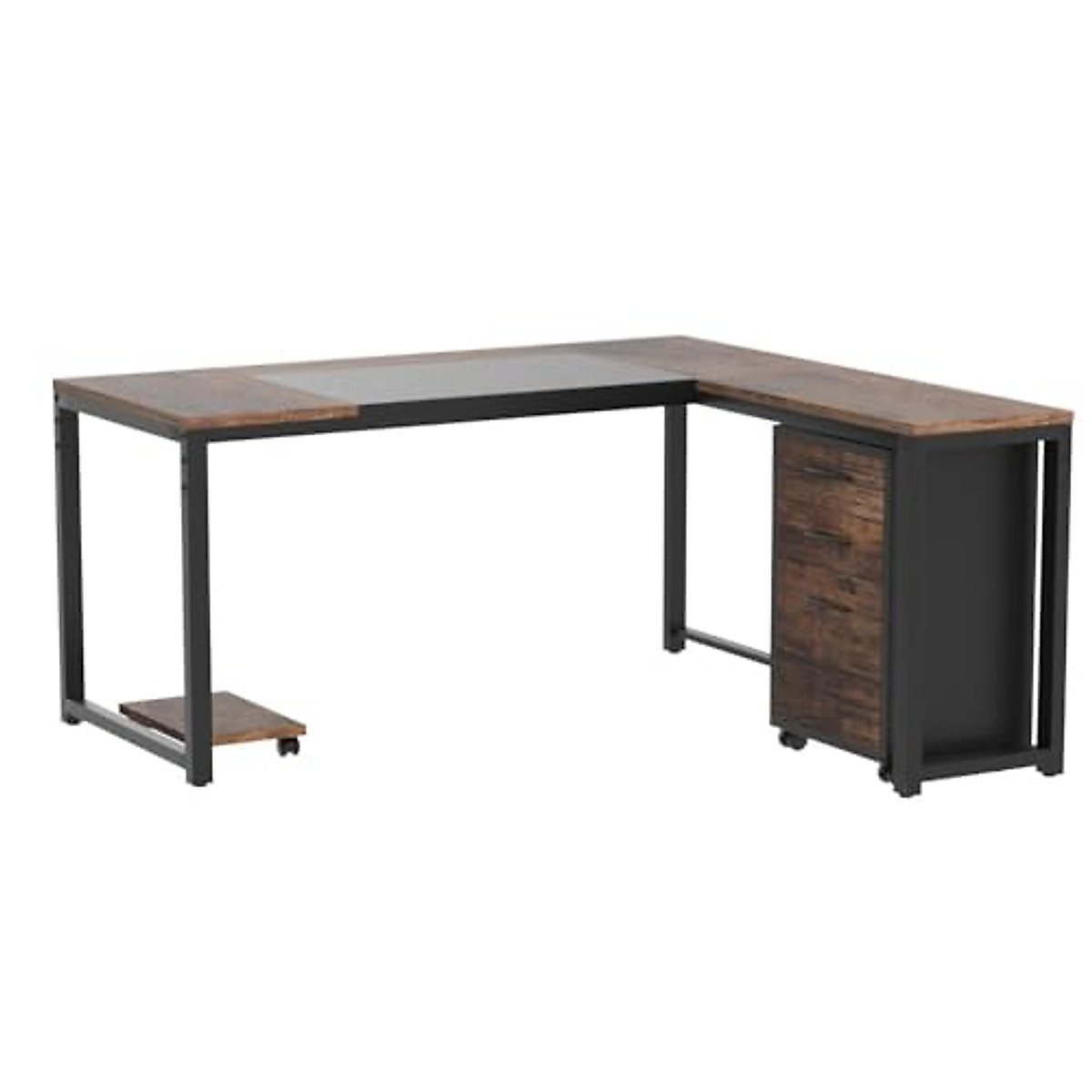 Tribesigns 63" L-Shaped Computer Desk with Mobile File Cabinet, Large Executive Office Desk with 3-Drawer Vertical Filing Cabinet, Business Furniture Sets for Home Office