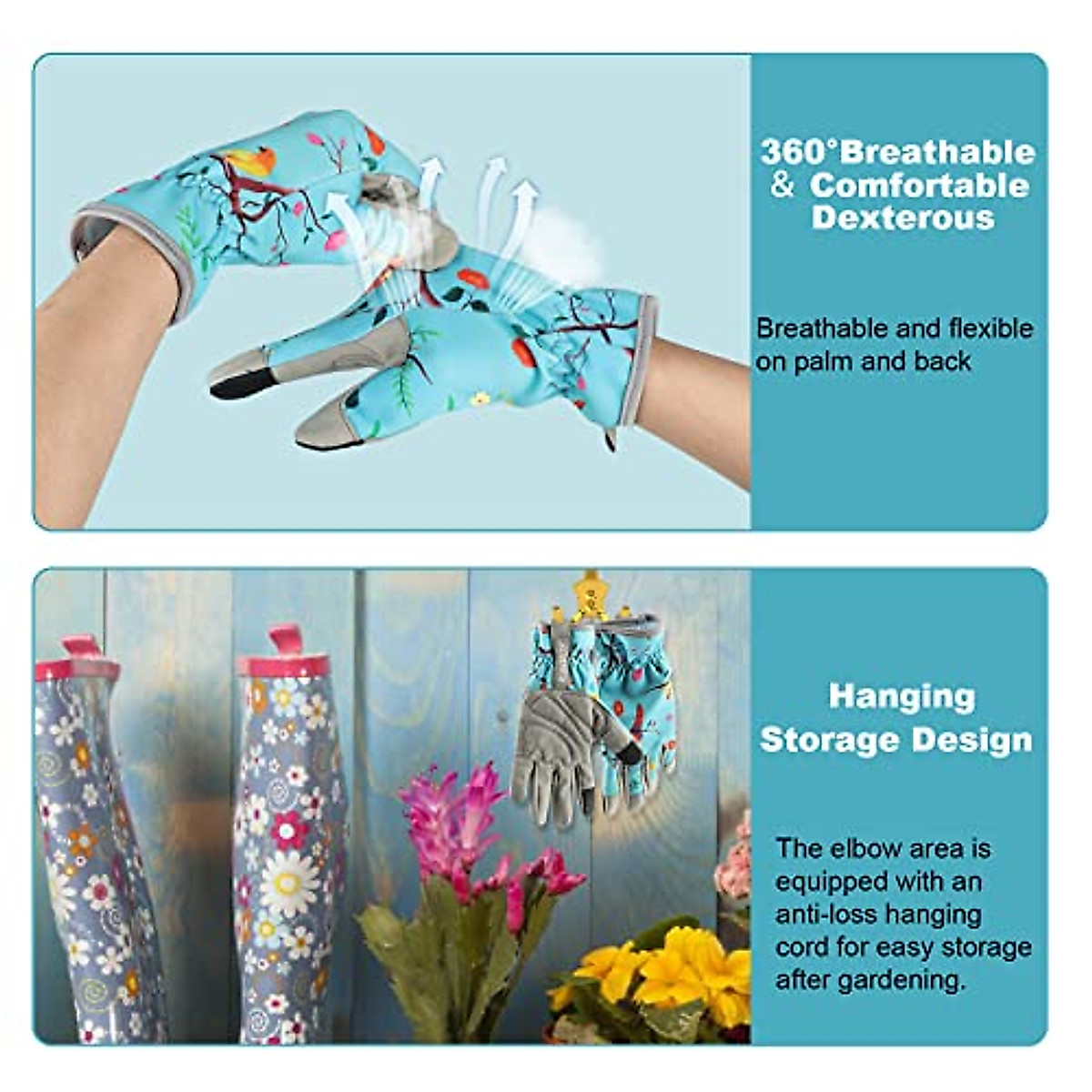SLARMOR Gardening-Gloves for Women - Leather-Work-Gloves with Touch Screen for Weeding, Digging, Planting Pruning Yard Gloves -M