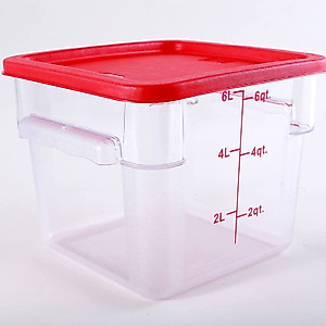 Hakka 6 Qt Commercial Grade Square Food Storage Containers With Lids,Polycarbonate,Clear - Case of 5