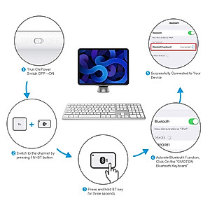 OMOTON Bluetooth Keyboard for Mac, Wireless Keyboard with Numeric Keypad, Multi-Device, Rechargeable, Compatible with MacBook Pro/Air, iMac, iMac Pro, Mac Mini, Mac Pro Laptop and PC (Silver)