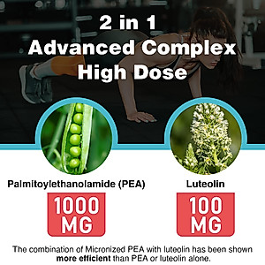 Liposomal Palmitoylethanolamide 1000 mg + Luteolin 100 mg, Micronized Pea 99% Highly Purified - Enhanced Absorption and Bioavailability, 60 Softgels