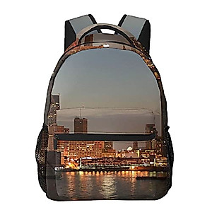 EVANEM Detroit Skyline Printed Laptop Backpack With Side Mesh Pockets Casual Backpack For Man Woman Travel Daypack