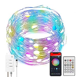 EZSMTIOT Smart WiFi RGB Fairy String Light, 16.4ft LED Strip Lights for Bedroom Home Wedding Party Room Decor, Music Sync , APP Control Compatible with Alexa Google Home(Multi-Color, 16.4)
