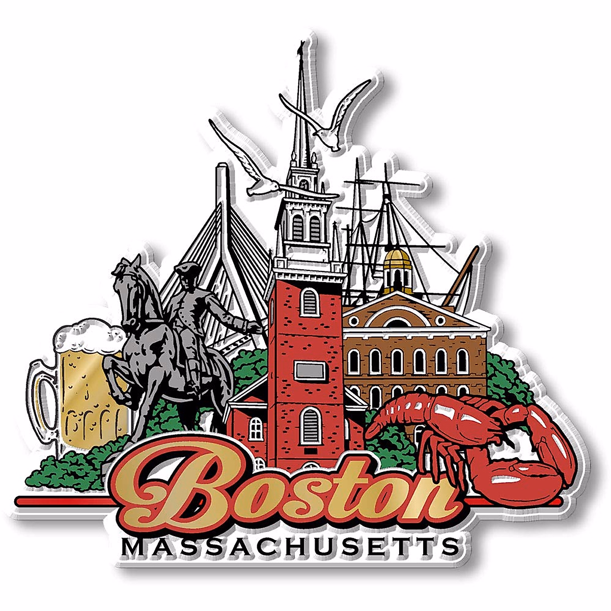 Boston City Magnet by Classic Magnets, Collectible Souvenirs Made in The USA, 4" x 3.6"