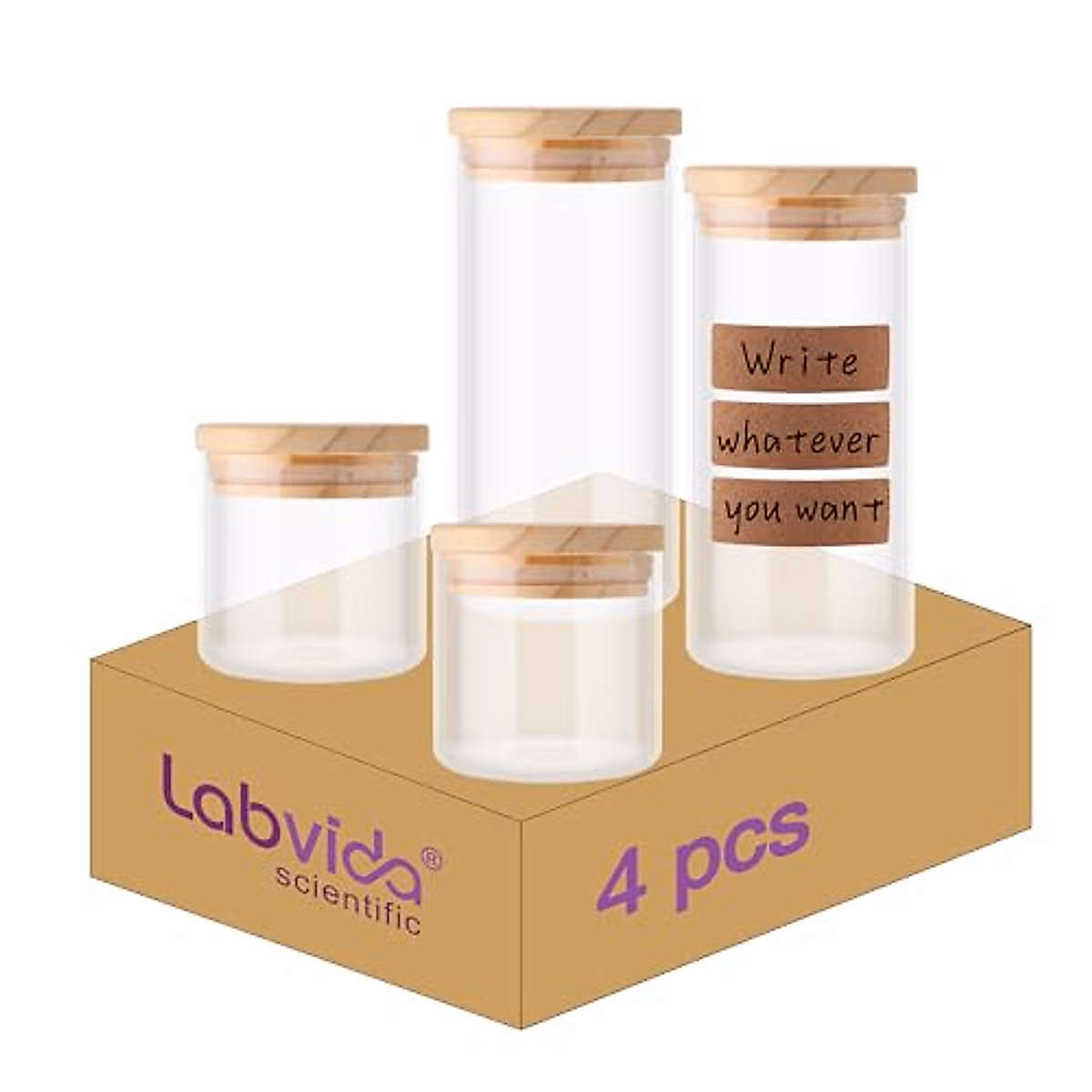 Labvida 4pcs Glass Food Storage Jars 21.3/47.7oz-2/2pcs Food Containers with Airtight Pine Lids, for Pasta, Cookies, Nuts, Coffee Beans, Cereal, Glass Canisters for Kitchen, Pantry,LVAG007