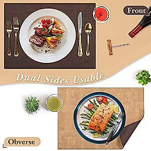 SUEH DESIGN Leather Placemats Set of 6 Reversible Table Mats Heat Resistant Waterproof No-Slip Place Mats for Dining Table Kitchen Parties