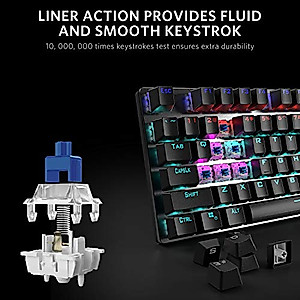 Fiodio Mechanical Gaming Keyboard, Fantastic LED Rainbow Backlit Wired Keyboard, Full Anti-Ghosting Keys, with Quick-Response Blue Switches and Multimedia Control for PC and Desktop Computer