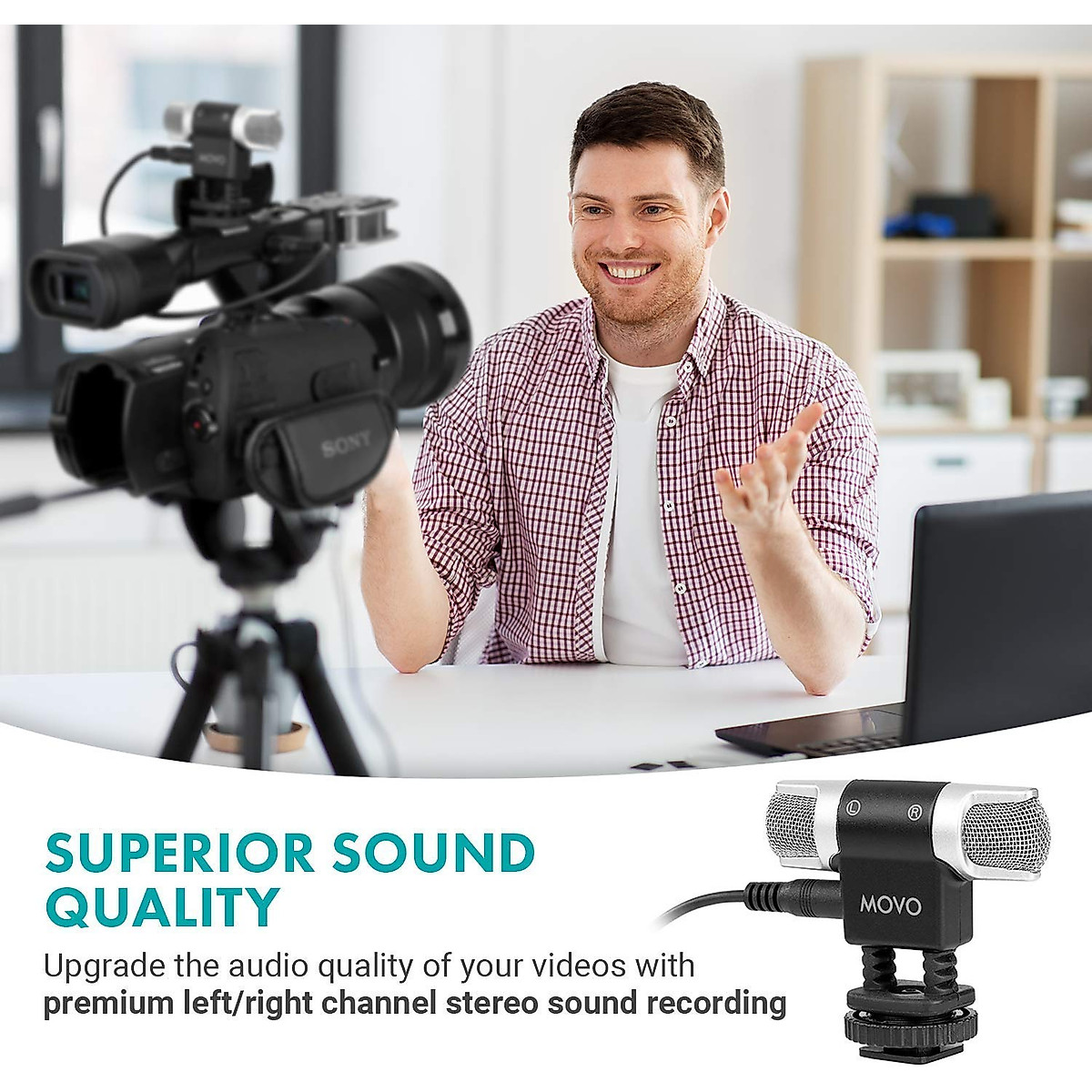 Movo VXR3000 Universal Stereo Microphone with Foam and Furry Windscreens and Travel Case - for iPhone and Android Smartphones, Canon EOS Nikon DSLR, and Action Cameras