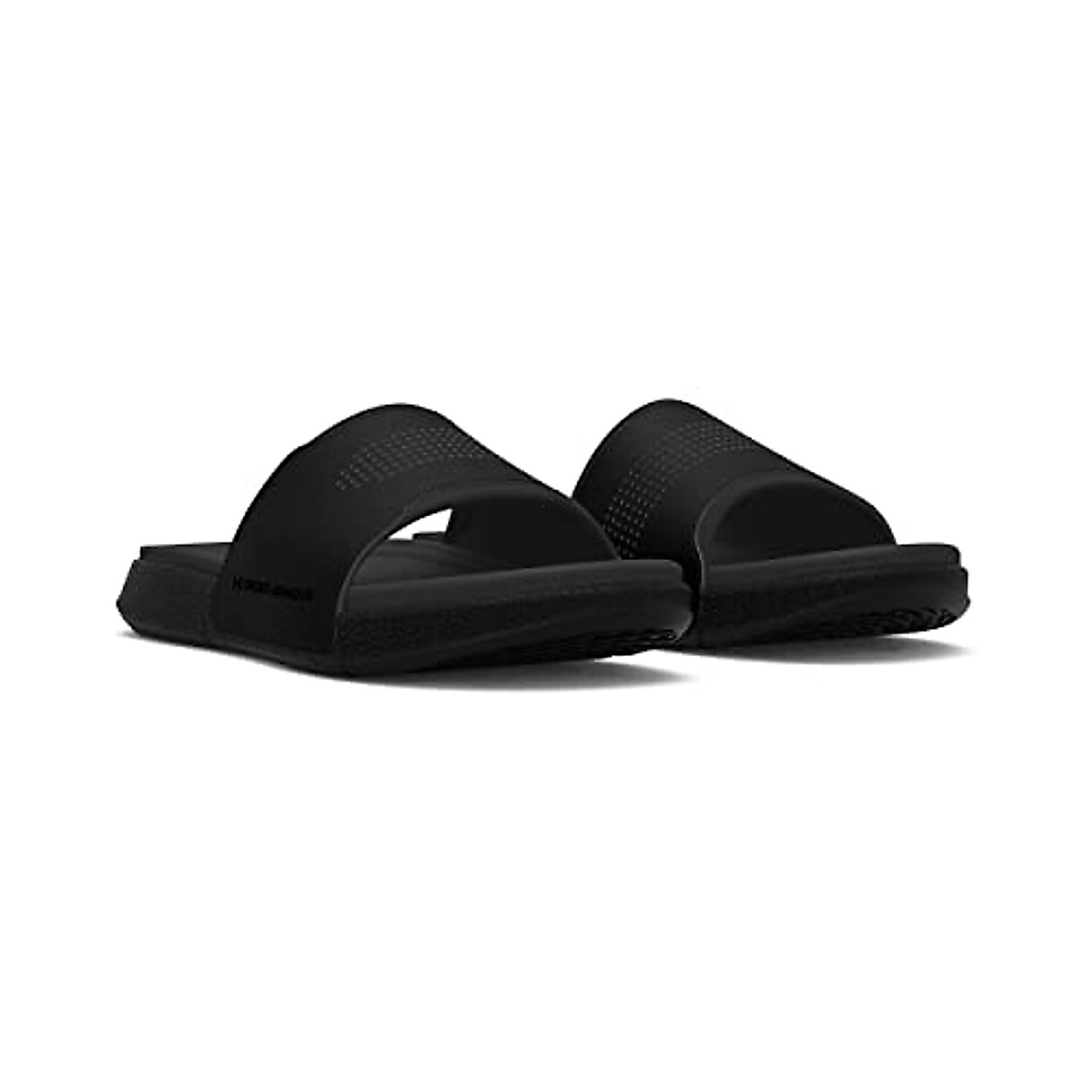 Under Armour unisex adult Ansa Elevate Slide Sandal, (001) Black/Black/Jet Gray, 11 Women Men US