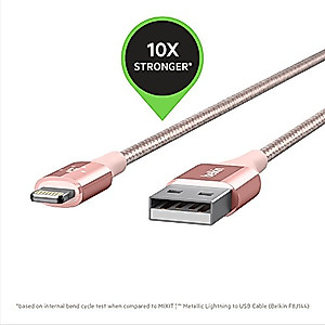 Belkin MIXIT DuraTek Lightning to USB Cable - MFi-Certified iPhone Charging Cable for iPhone 11, 11 Pro, 11 Pro Max, XS, XS Max, XR, X, 8/8 Plus and more (4ft/1.2m), Rose Gold