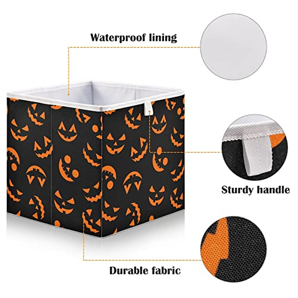 Kigai Halloween Pumpkin Face Cube Storage Bins - 11x11x11 In Large Foldable Storage Basket Fabric Storage Baskes Organizer for Toys, Books, Shelves, Closet, Home Decor