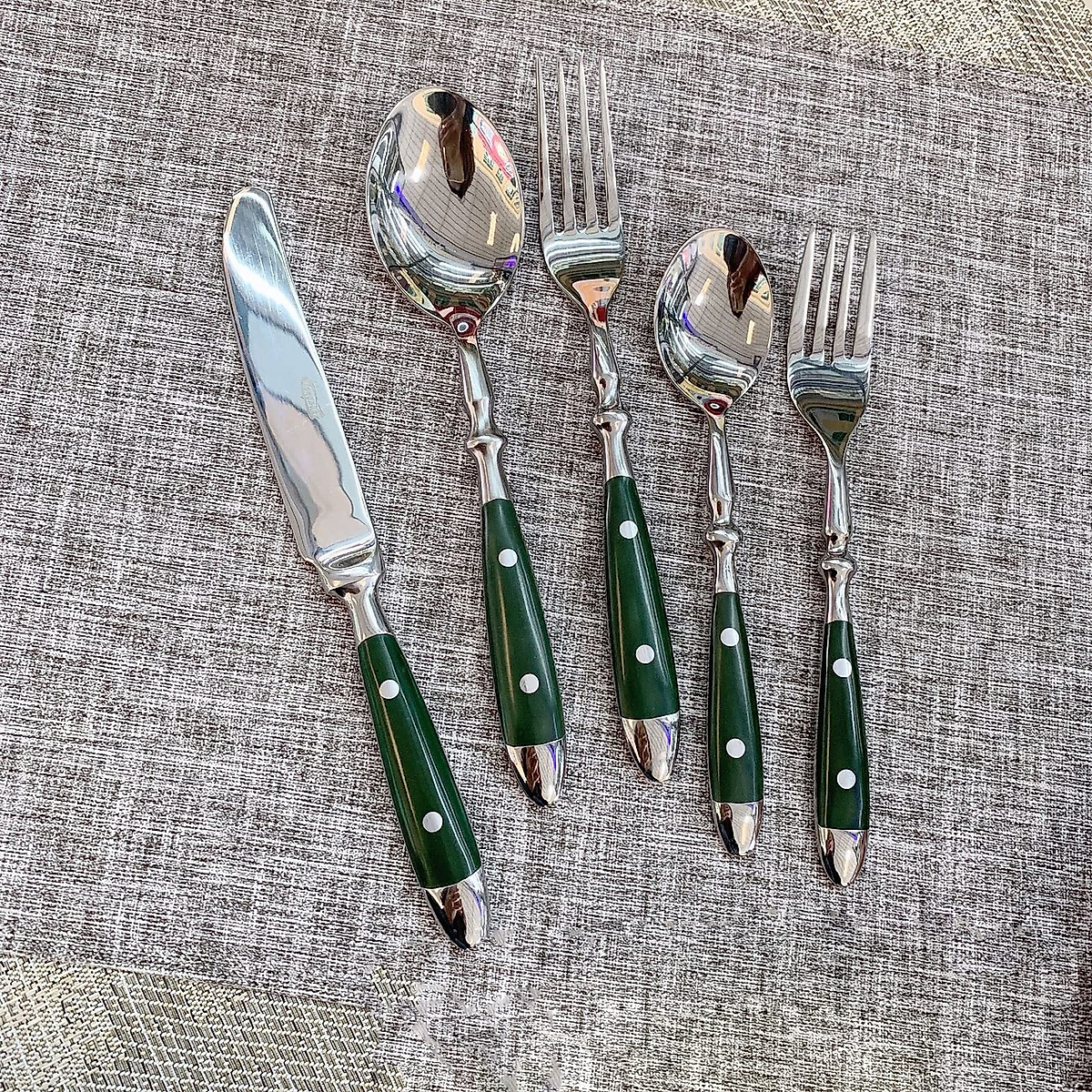 Green Silverware Set for 12 Durable 18/10 Stainless Steel Flatware sets Cutlery Utensi Sets Flatware Wedding Mirror Polished Classical Retro Steak Tableware Spoon Fork Knife set 60pcs