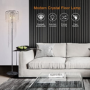 Hsyile Lighting KU300160 Modern Style Floor Lamp Chrome Finish and Plentiful Crystals,3 Lights