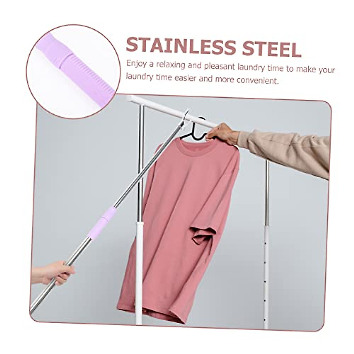 Yardenfun Stainless Steel Telescopic Rod Adjustable Hitch Stainless Steel s Hooks Household Tools Clothes Drying Fork Closet Grabber Clothes Hanger Hook Pole Clothes Reach Rod Clothes Rod