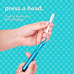 hello Manual Adult Toothbrush With Reusable Blue Modern Aluminum Handle & 4 Soft Replacement Heads, Bpa-free, 4 count
