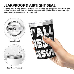 12oz Tumbler Christian Y'All Need Jesus Stainless Steel Cup With Straw And Lid Spill Proof Bulk Double Wall Vacuum Reusable Water Tumblers For Cold Hot Drink