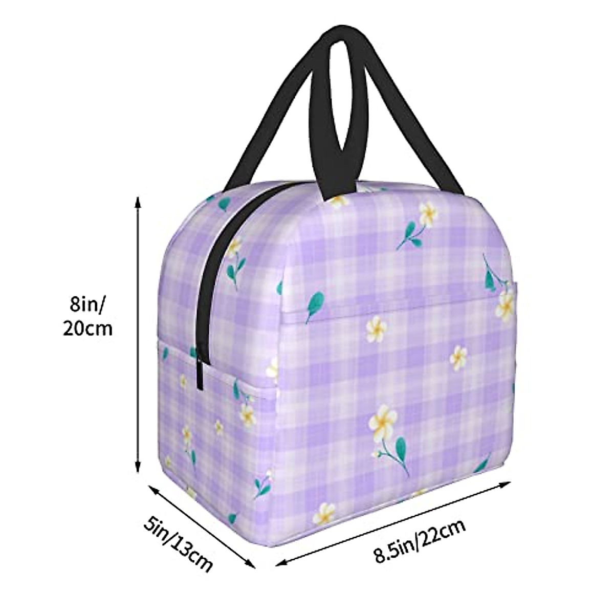 Plumeria Purple Lilac Violet Flower On Purple Plaid Lunch Box Bento Box Insulated Lunch Boxes Reusable Waterproof Lunch Bag With Front Pocket For School Office Picnic