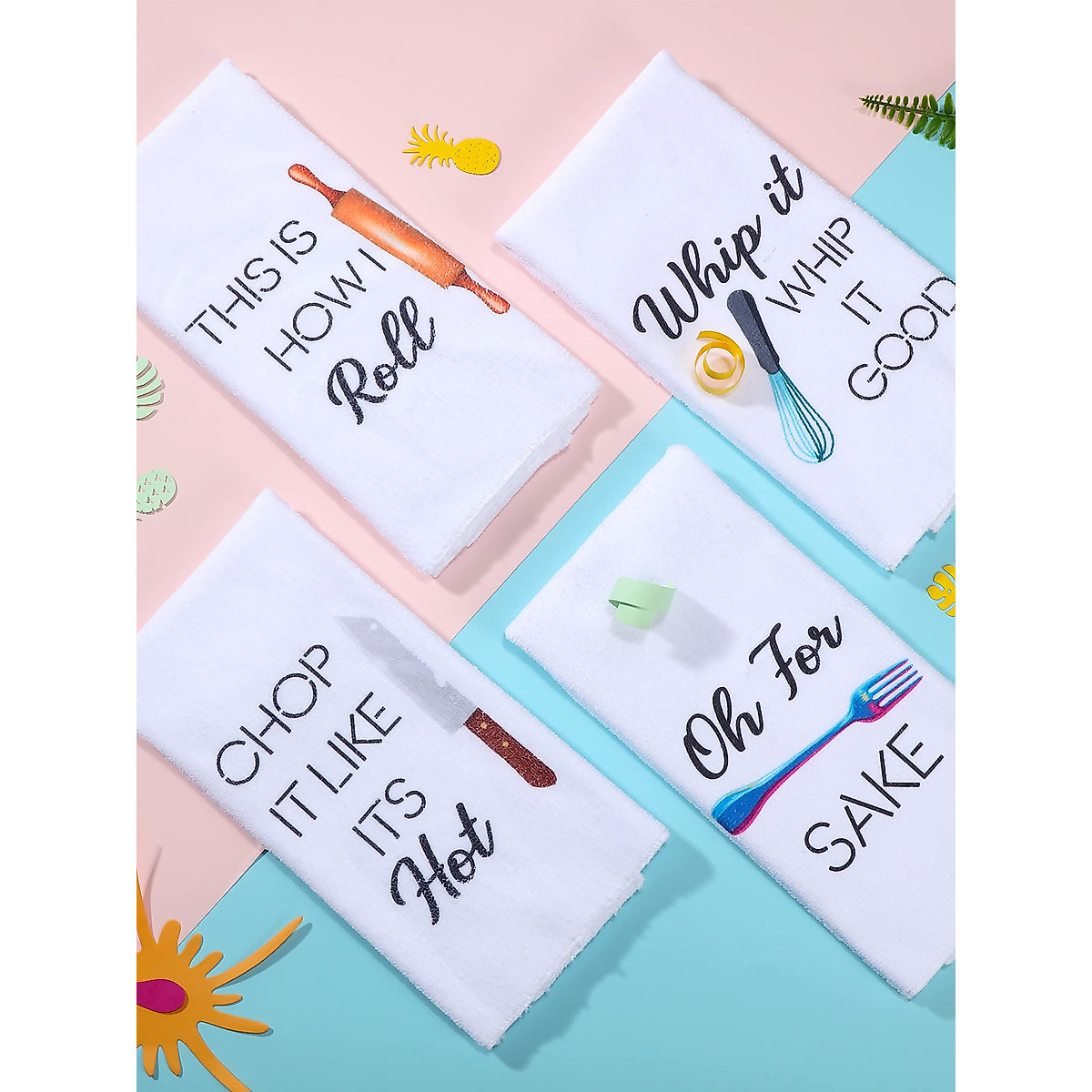 Patelai 4 Pieces Funny Kitchen Towels Dish Towels with Funny Saying Cute Decorative Dishcloths Sets Fun Dish Towels for Housewarming Present Home Kitchen Tools, 16 x 24 Inch