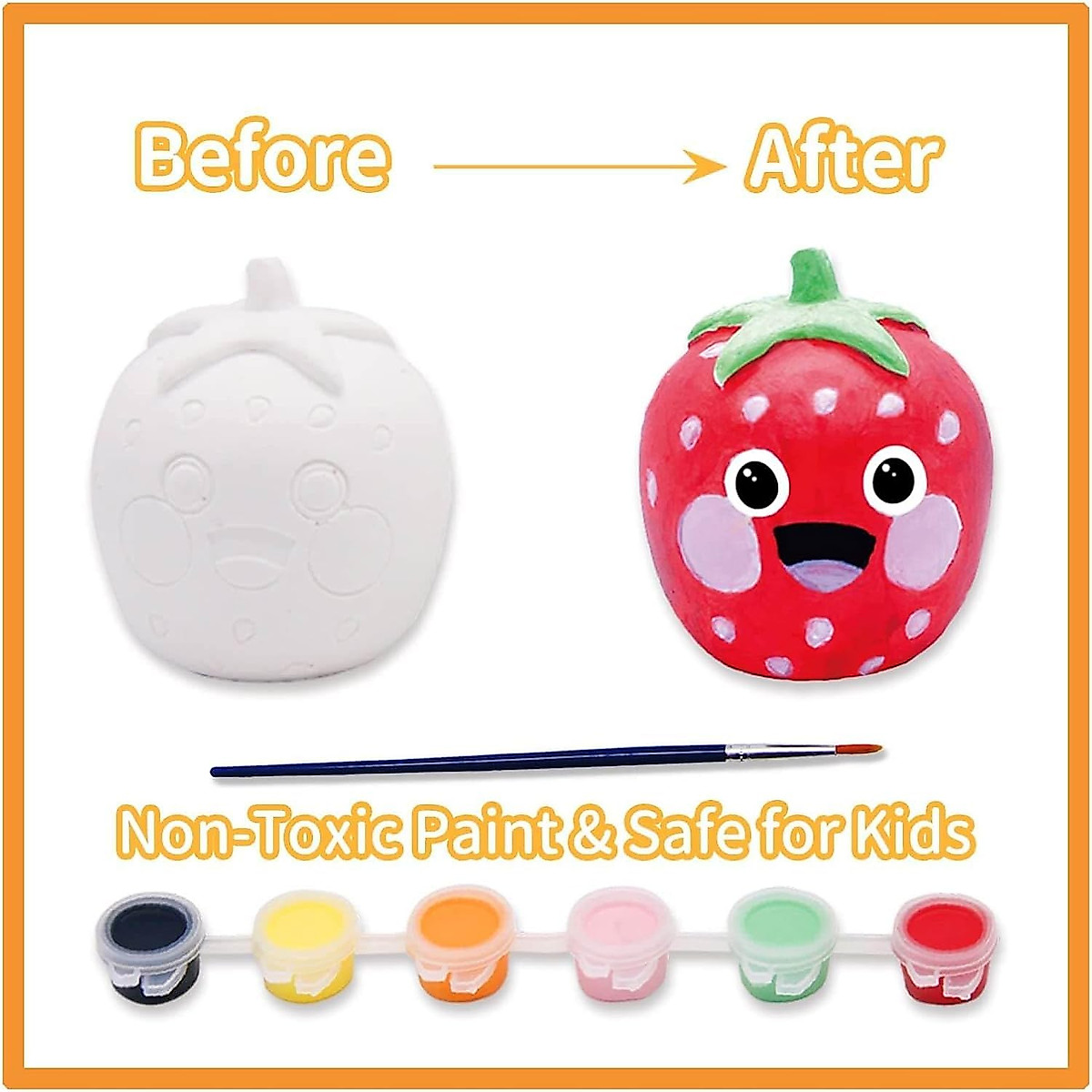 Funto Paint Your Own Fruits Painting Kit, 13 PCS Crafts Set for Kids, STEAM Project Creative Activity DIY Toys with 6 Figurines, 6 Paint Pots, 1 Brush