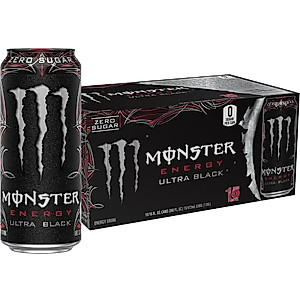 Monster Energy Ultra Black, Sugar Free Energy Drink, 16 Ounce (Pack of 15)