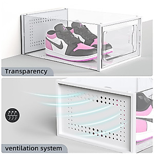 Elechomes Shoe Boxes Clear Plastic Stackable, 18 Pack Premium Shoe Organizer Storage for Closet Space Saving Foldable Shoe Rack Containers, Sneaker Display Case Holder Shoe Bin for Entryway Drawers