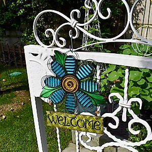 Metal Flower Welcome Signs for Outside Hanging Wall Art Plaque Sign for Front Door Porch Home Decor