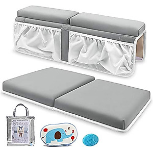 Bath Kneeler and Elbow Rest Set Baby Bath Kneeling Pad, Thick Non-Slip Bathing Kneeling Mat Cushion Quick Drying Bathtub Knee Saver with Arm Support and Pockets for Bathroom Bathing time Comfort, Gray