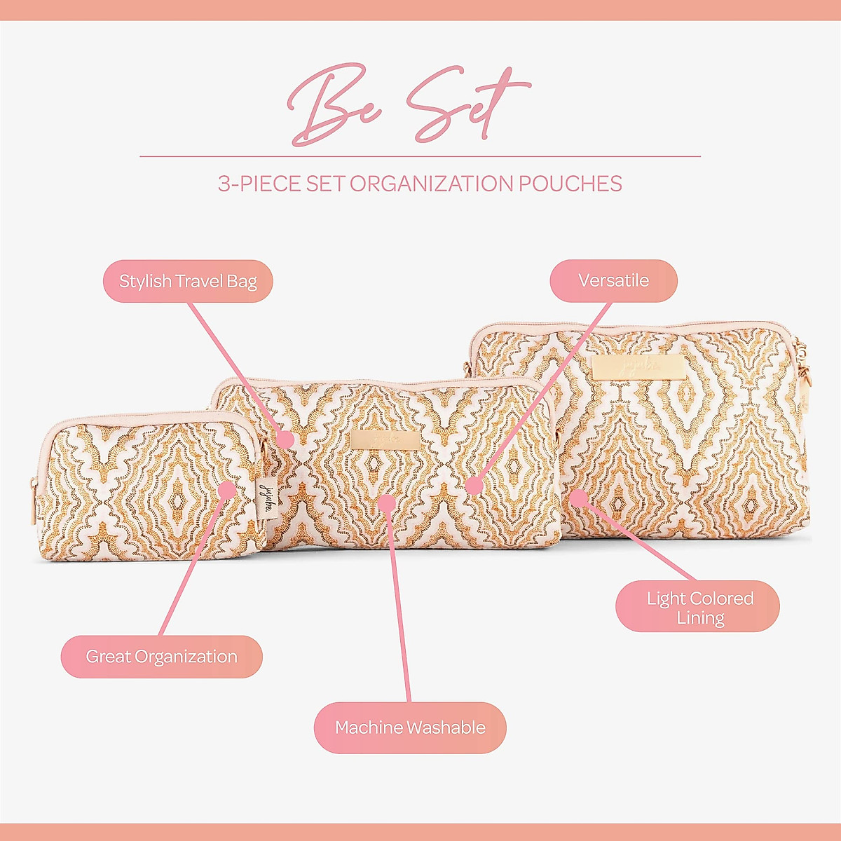 JuJuBe Be Set Pouches for Organization, Pretty Travel Toiletry Bag Set for Women, Stylish Party Clutch, Makeup Pouch Bag, Wristlet or Handbag, Diaper Bag Organization Pouches, Dotted Diamond