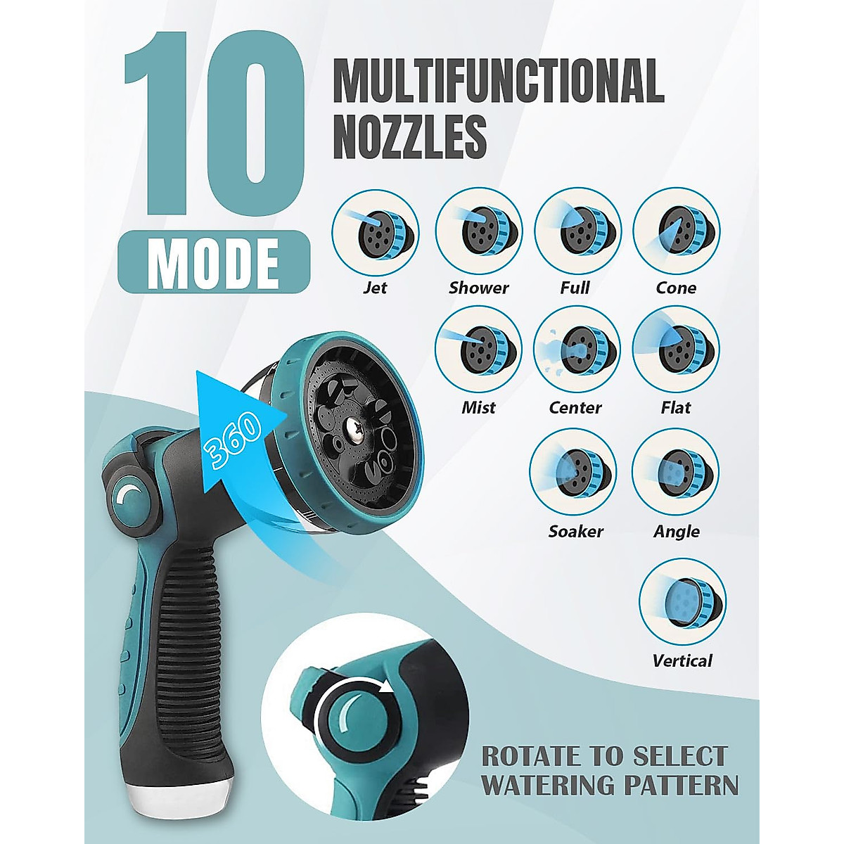 Stainless Steel Garden Hose, 50ft Heavy Duty Metal Water Hose with 10-Mode Water Gun & 6 Pattern Spray Nozzle, Flexible, Leak Proof, No Kink, Puncture Resistant for Yard, Outdoors, Rv