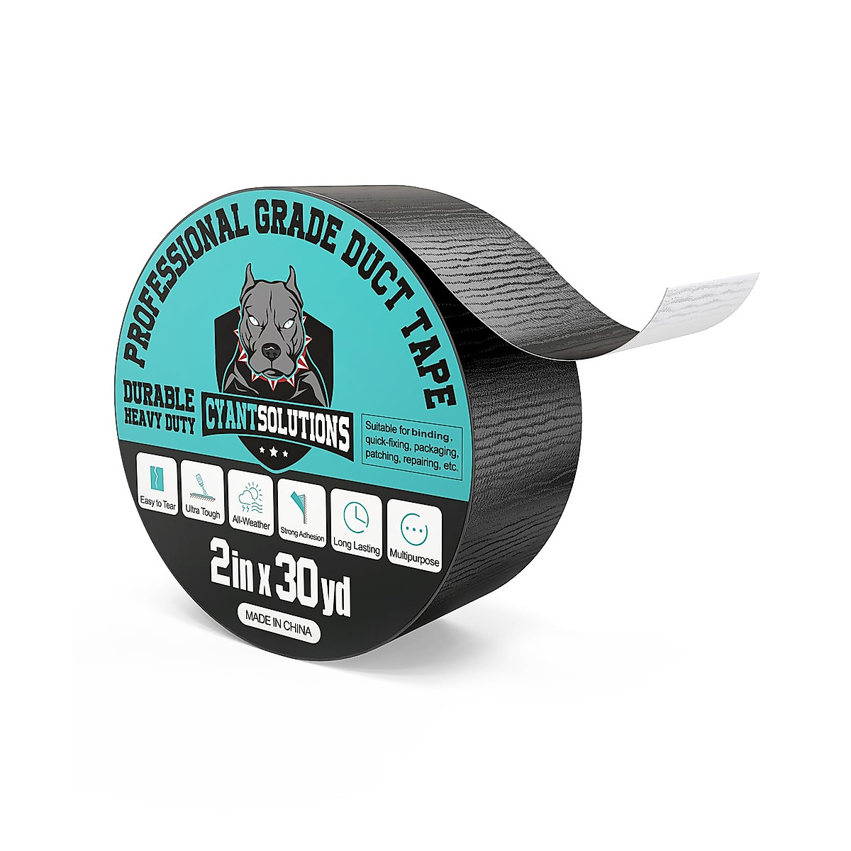 CyantSolutions Black Duct Tape Heavy Duty, Super Strong Sticky and No Residue Black Waterproof Duct Tapes, Multi-Use Duct Tapes for Packaging, Binding, Material Handling, 1 Roll (2 Inch x 30 Yards)