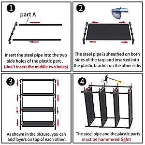 SHELAKET 4 Tiers Shoe Rack, Stackable Organizer for 8-10 Pairs, Non-Woven Fabric Expandable Shoe Shelf Storage Cabinet for Narrow Small Space（HG-Black）