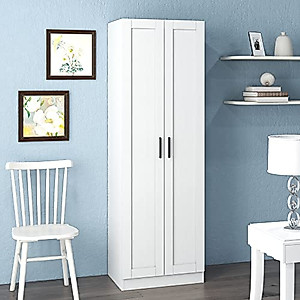 Panana Wooden Storage Cabinet, Collection Food Pantry Cabinet Narrow Cabinet with 2 Doors