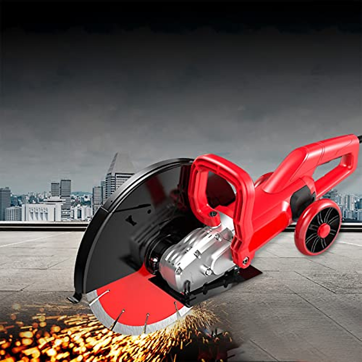 VICSEC 110V 6800W Electric Concrete Saw 14" Wet/Dry Circular Saw with 135 Saw Blade and Rolling Pulley Masonry Cutting Tool for Granite, Porcelain, Wood,Concrete, Stone, etc.