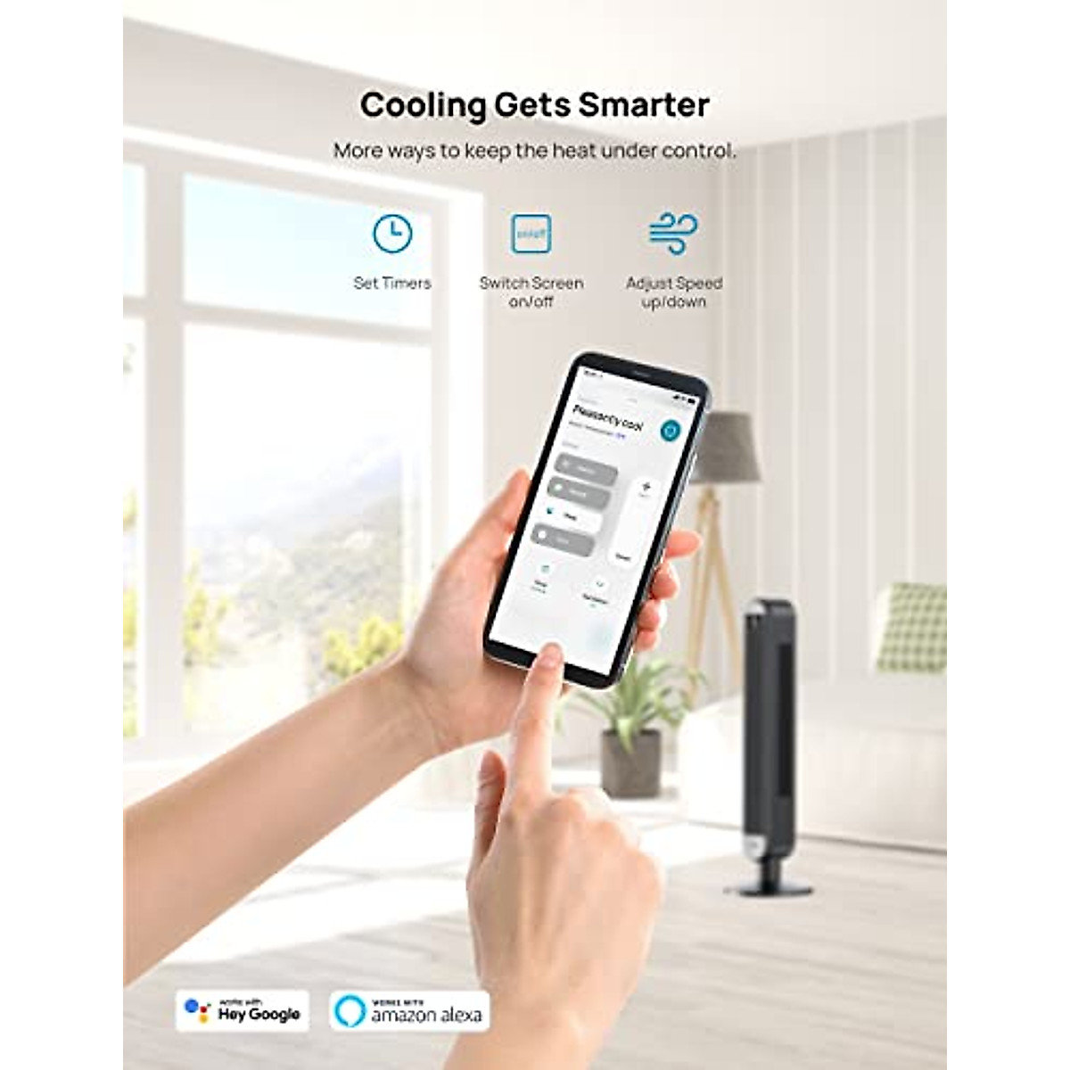 Dreo 42 Inch Smart Tower Fan, 90° Oscillating Fan, WiFi Alexa Fan, Voice Control & Nomad One S Alexa Fan, Quiet Tower Fan with Remote, 90°Oscillating Fan with Voice Control, Silver, 36inch(DR-HTF007S)