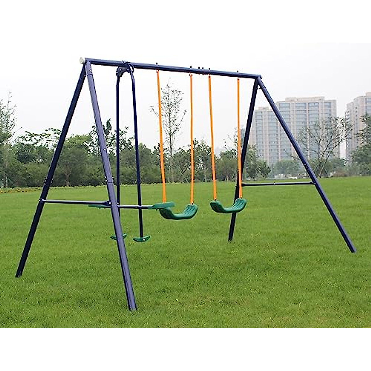 AOKUNG Outdoor Heavy-Duty Metal Swing Set for Kids