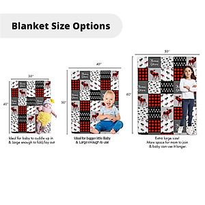 Woodland Deer Personalized Baby Blankets - Customized Name Nursery Soft Plush Minky Blankets for Girls Kids, Red Plaid Design Swadding Blankets Nursery Stroller Crib Receiving Blankets Infant Newborn