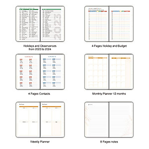 Undated Academic Weekly and Monthly Planner for 2023, 2024 and 2025, 5.75"x 8.2" 12 Month Spiral Planner with Tabs, Thick Paper, Twin-Wire Binding, Inner Pocket, 4 Sheets Stickers Rainbows