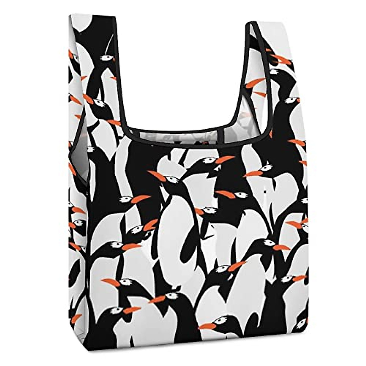 Penguins Pattern Printed Reusable Grocery Bag with Handle Foldable Shopping Tote Bags Portable for Supermarket Camping