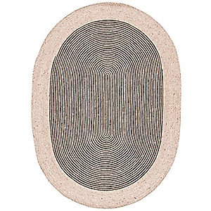 SAFAVIEH Braided Collection 4' x 6' Oval Beige/Black BRD904B Handmade Country Cottage Reversible Wool Entryway Foyer Living Room Bedroom Kitchen Area Rug